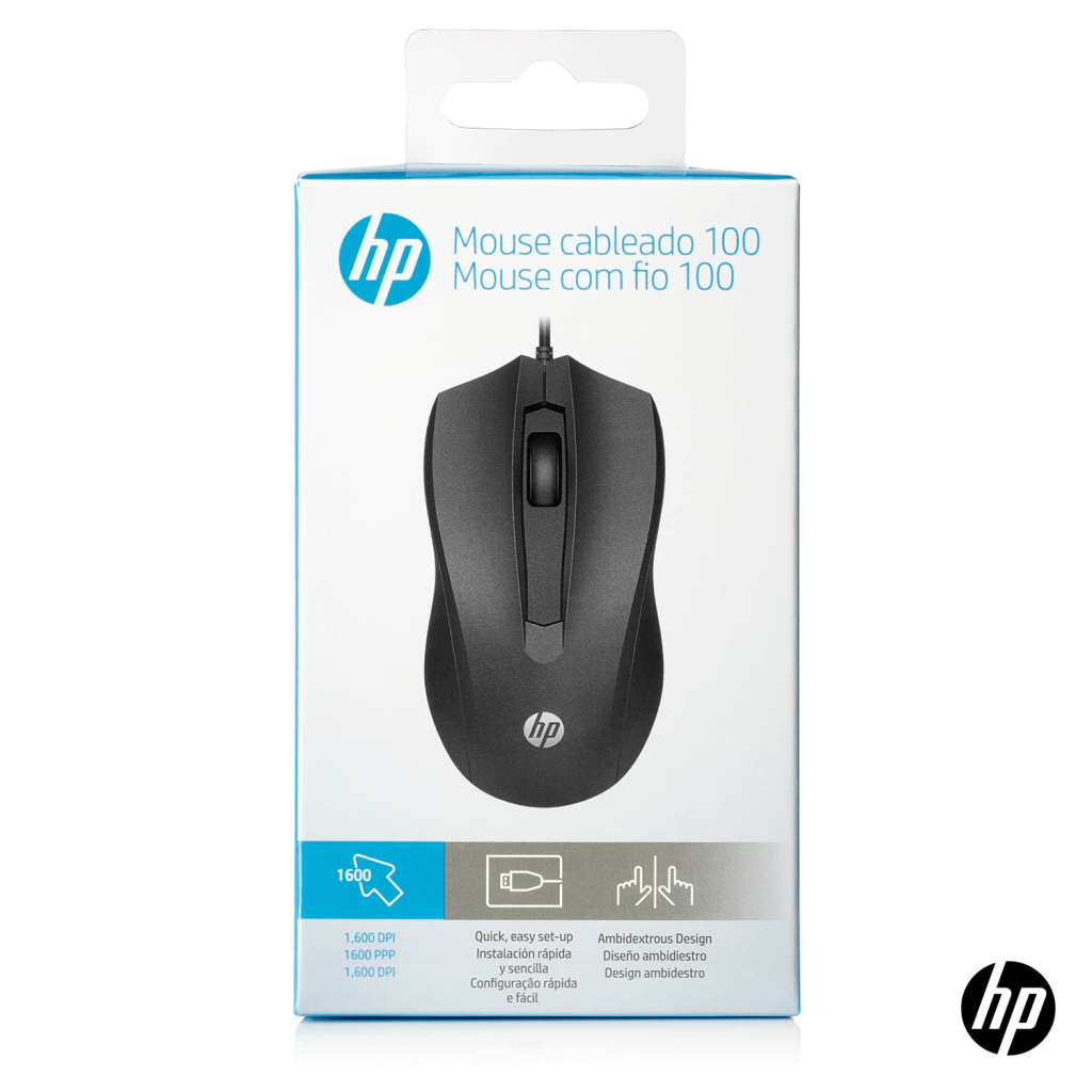 HP Wired Mouse 100 Black-Win 7 ,8 , 10 MacOS 10.1 - ACF WISE